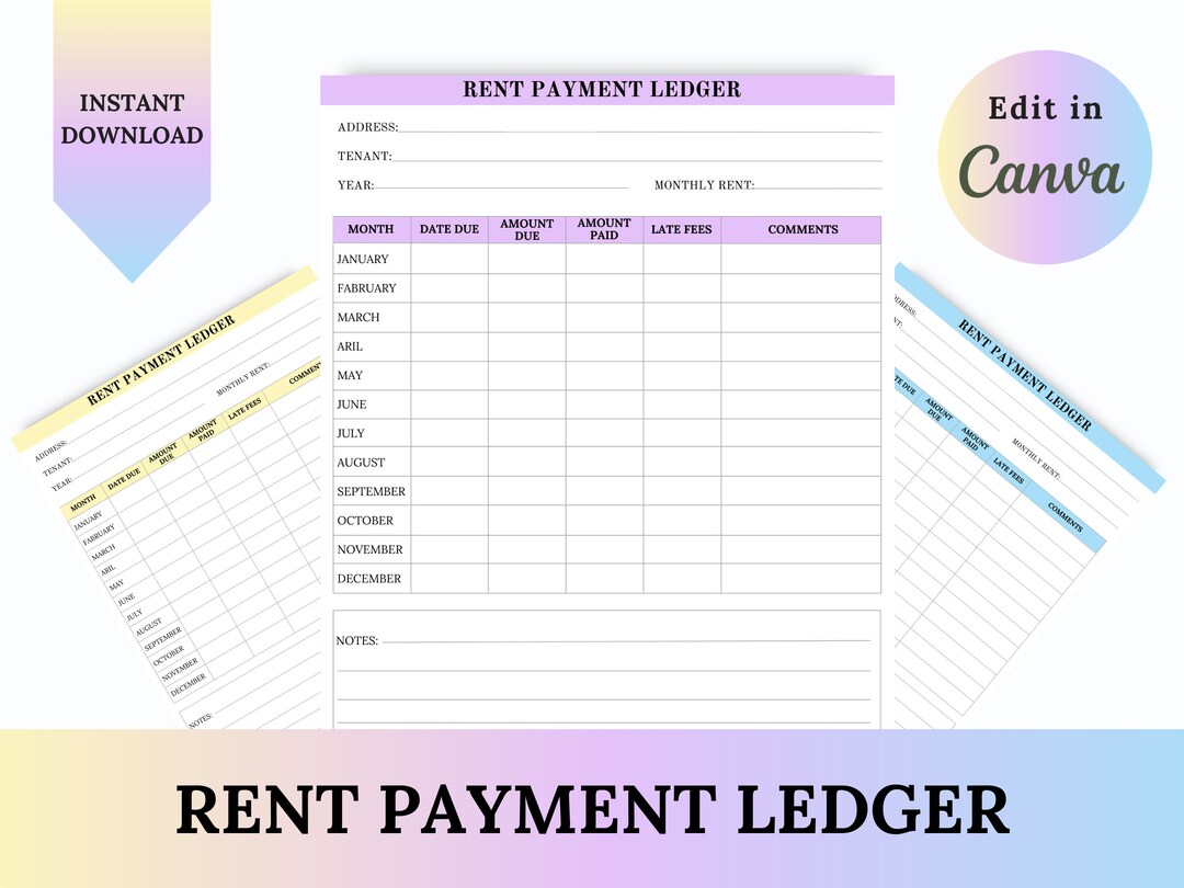 RENT PAYMENT LEDGER, Rent Tracker, Rent Tracker Sheet, Rental Payment ...