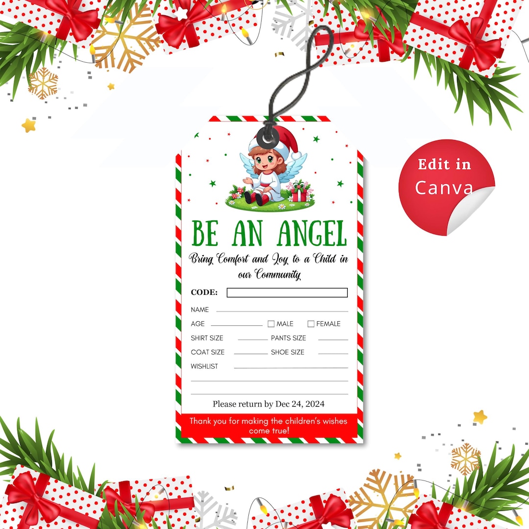 Editable Giving Tree Tag, ANGEL Tree Gift, Instant Download, CHRISTMAS ...