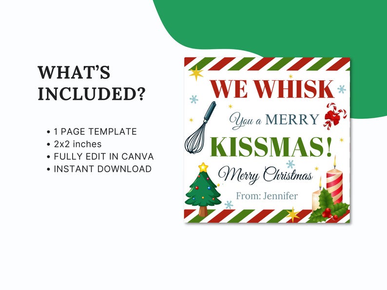 Editablei WHISK You A Merry Kissmas Printable Tags, DIY Christmas Gift ...