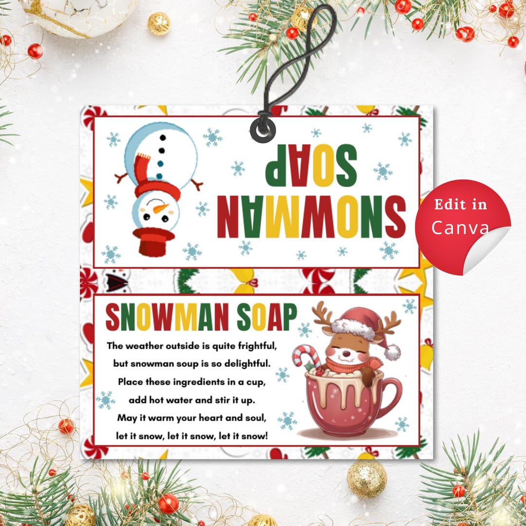 Editable SNOWMAN SOUP Gift Tags, Fun Treat Bag Topper for Kids, Instant ...