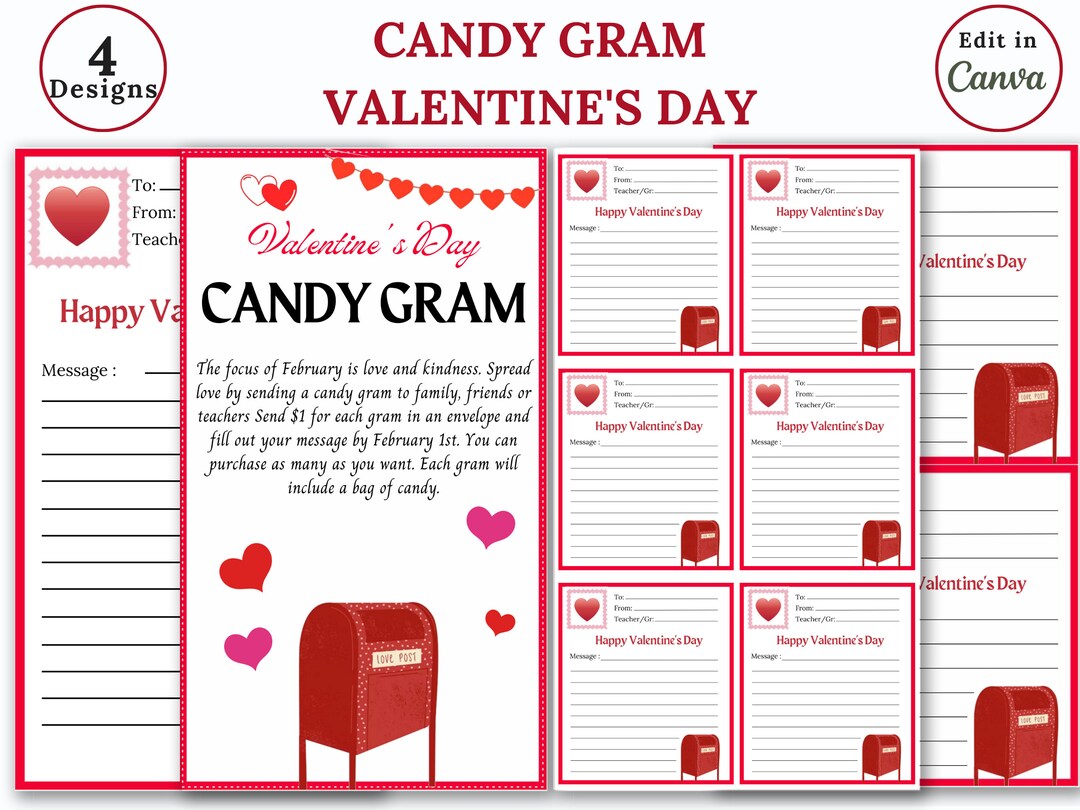 Editable Valentines Day Candy Gram PRINTABLE, Candy Gram Template ...