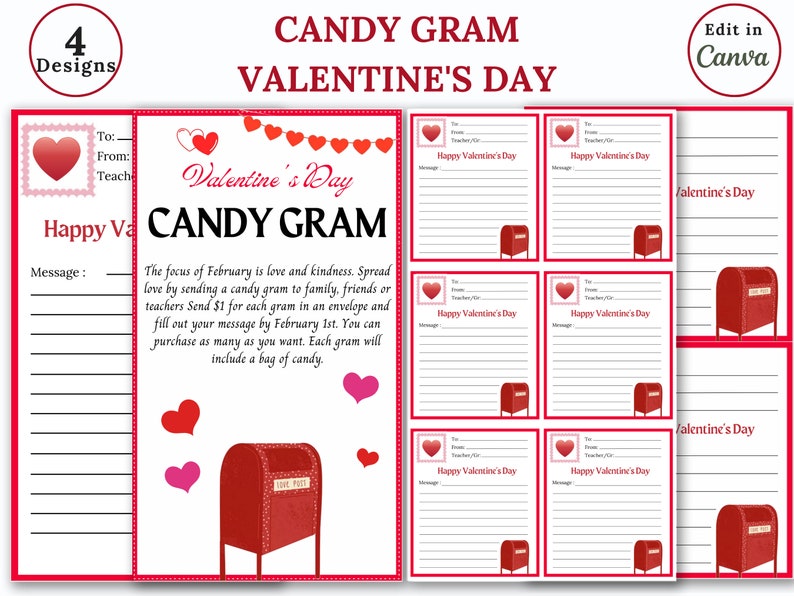 Editable Valentines Day Candy Gram PRINTABLE, Candy Gram Template ...