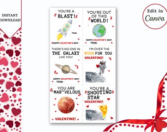 Outer Space Valentine Day Card for Kids, Space Valentine Card, Boys ...