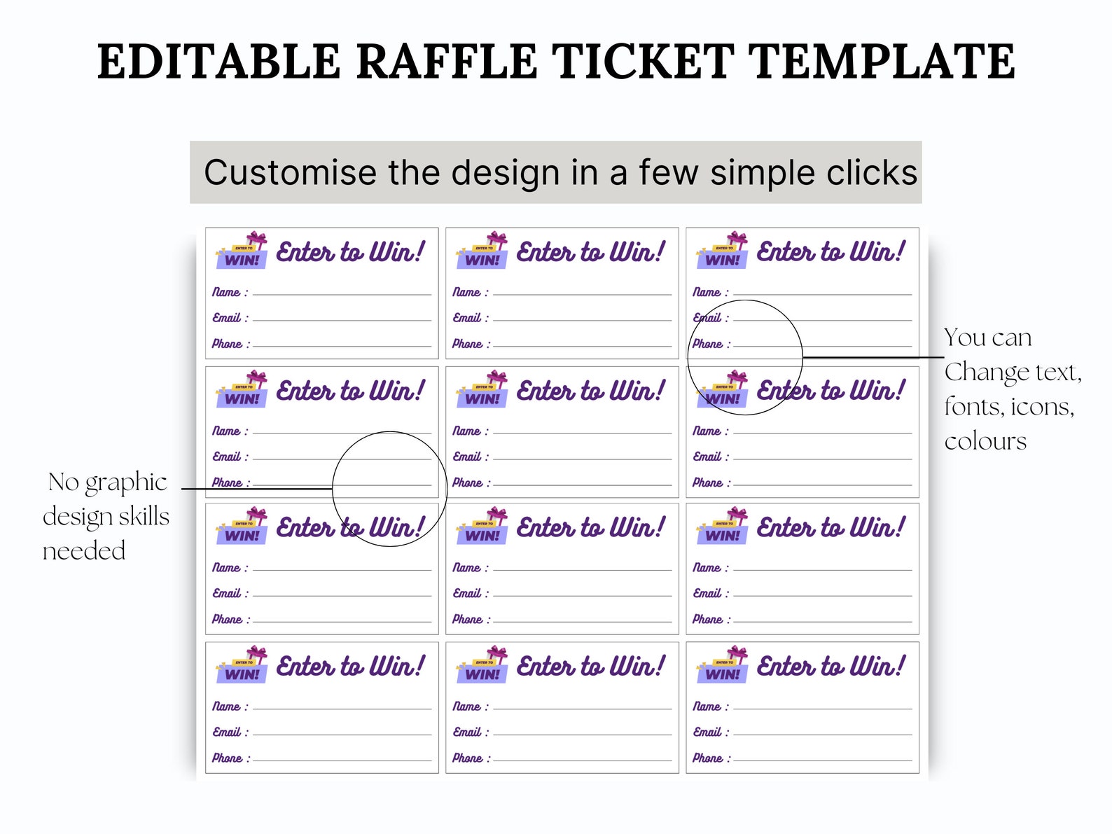 EDITABLE RAFFLE TICKET Template, Editable,raffle Template,custom Raffle ...
