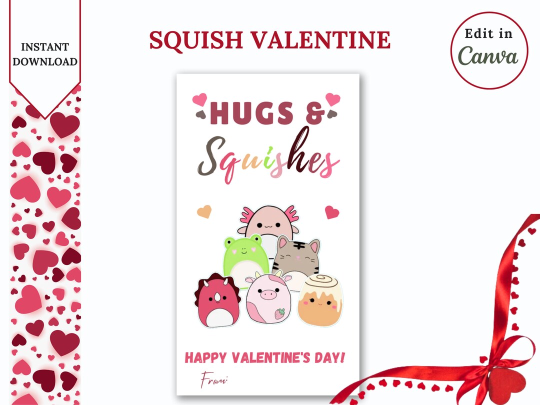 PRINTABLE SQUISH VALENTINE, Valentines Day, Classroom Valentines, Kid ...