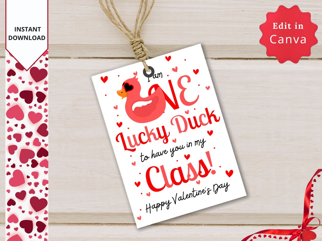 Editable One Lucky Duck Printable,lucky Duck Valentine,duck Valentine ...