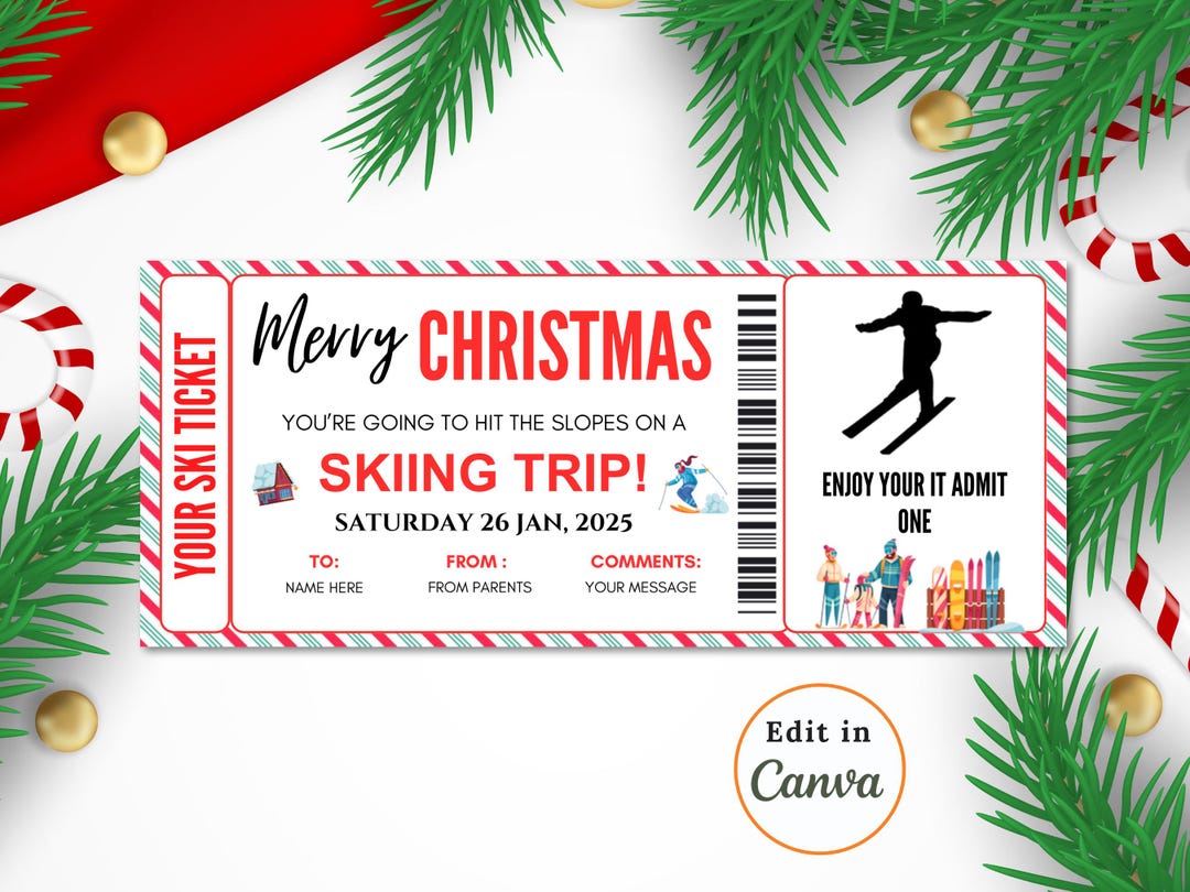 Editable SKI PASS Template Gift Certificate, Perfect Christmas Gift for ...