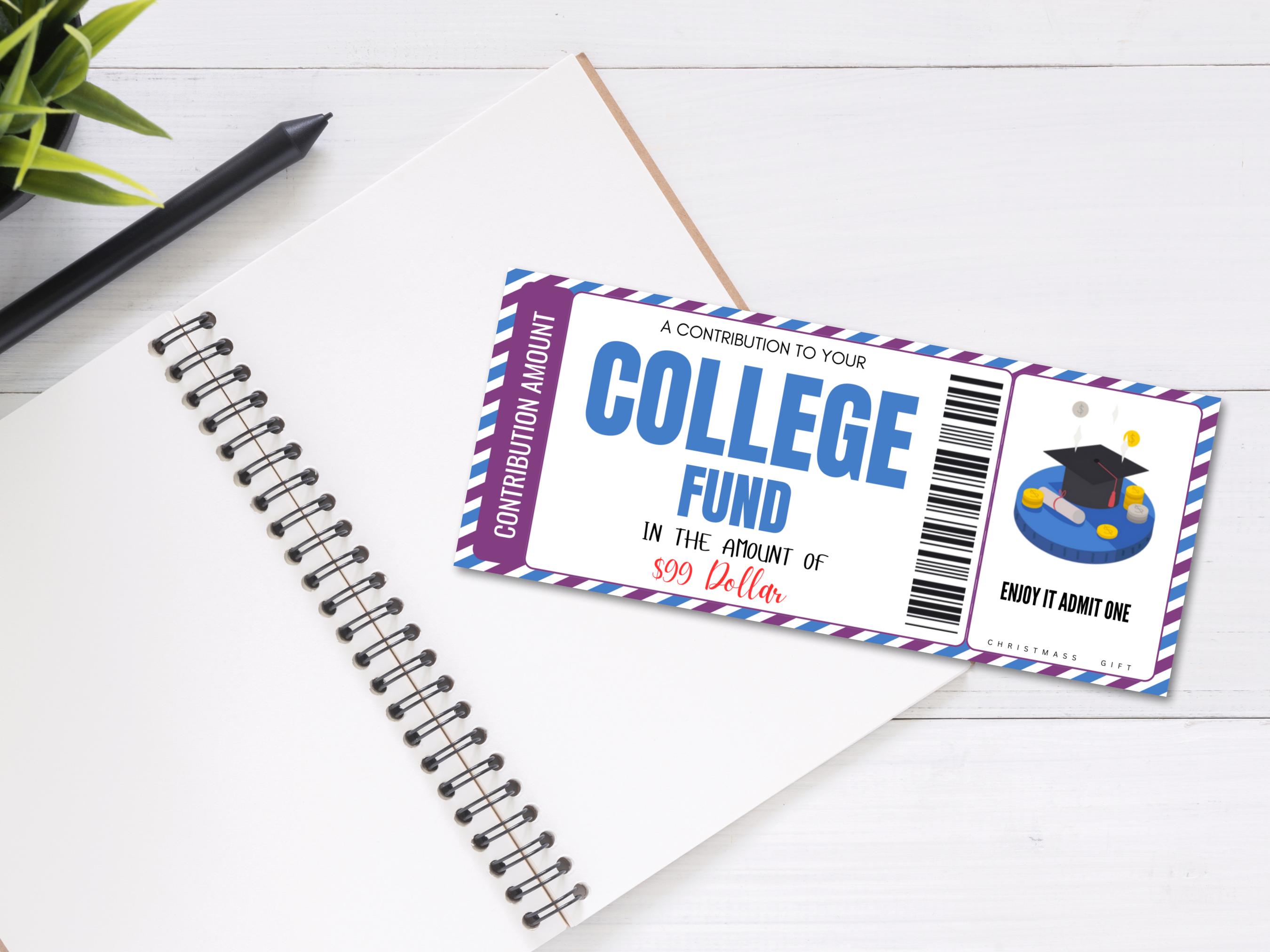Editable COLLEGE FUND Gift Certificate, Perfect CHRISTMAS Guft for ...