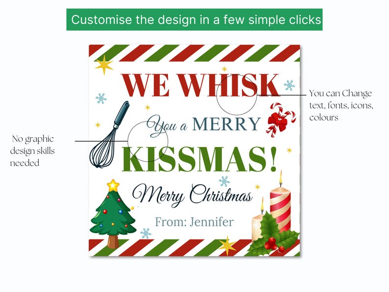 Editablei WHISK You A Merry Kissmas Printable Tags, DIY Christmas Gift ...