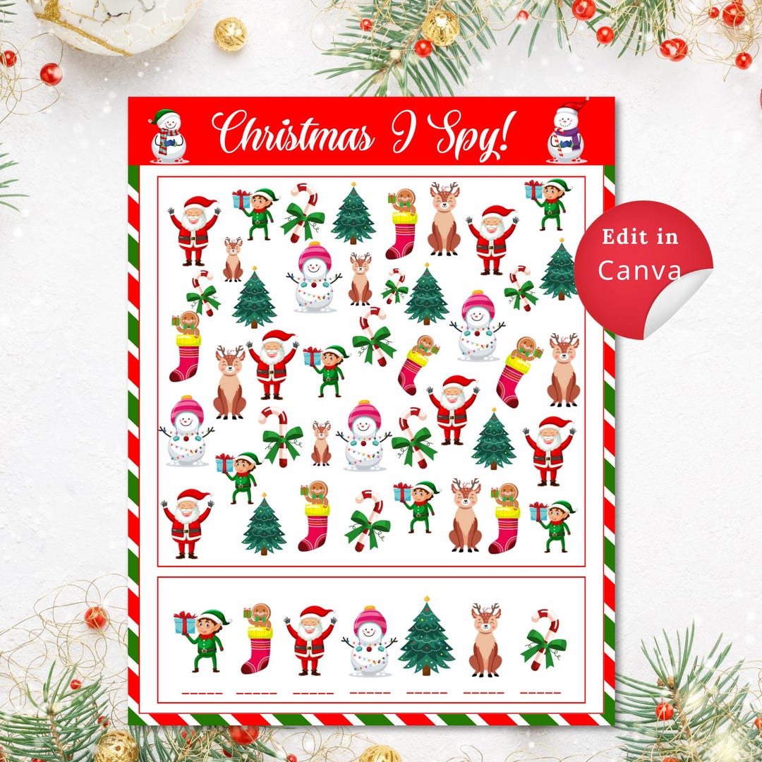 Editable I SPY CHRISTMAS, Fun Printable Game for Party Favors, Instant ...