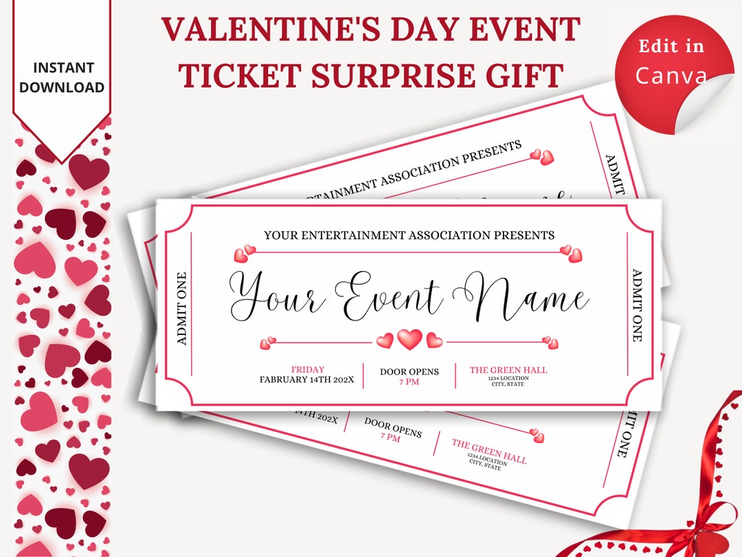 EDITABLE VALENTINE'S DAY Event Ticket Surprise Gift , Valentine's Day ...