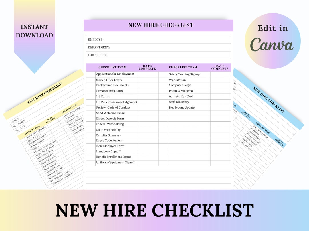 Editable EMPLOYEE ONBOARDING Checklist, New Hire Checklist, Employee ...