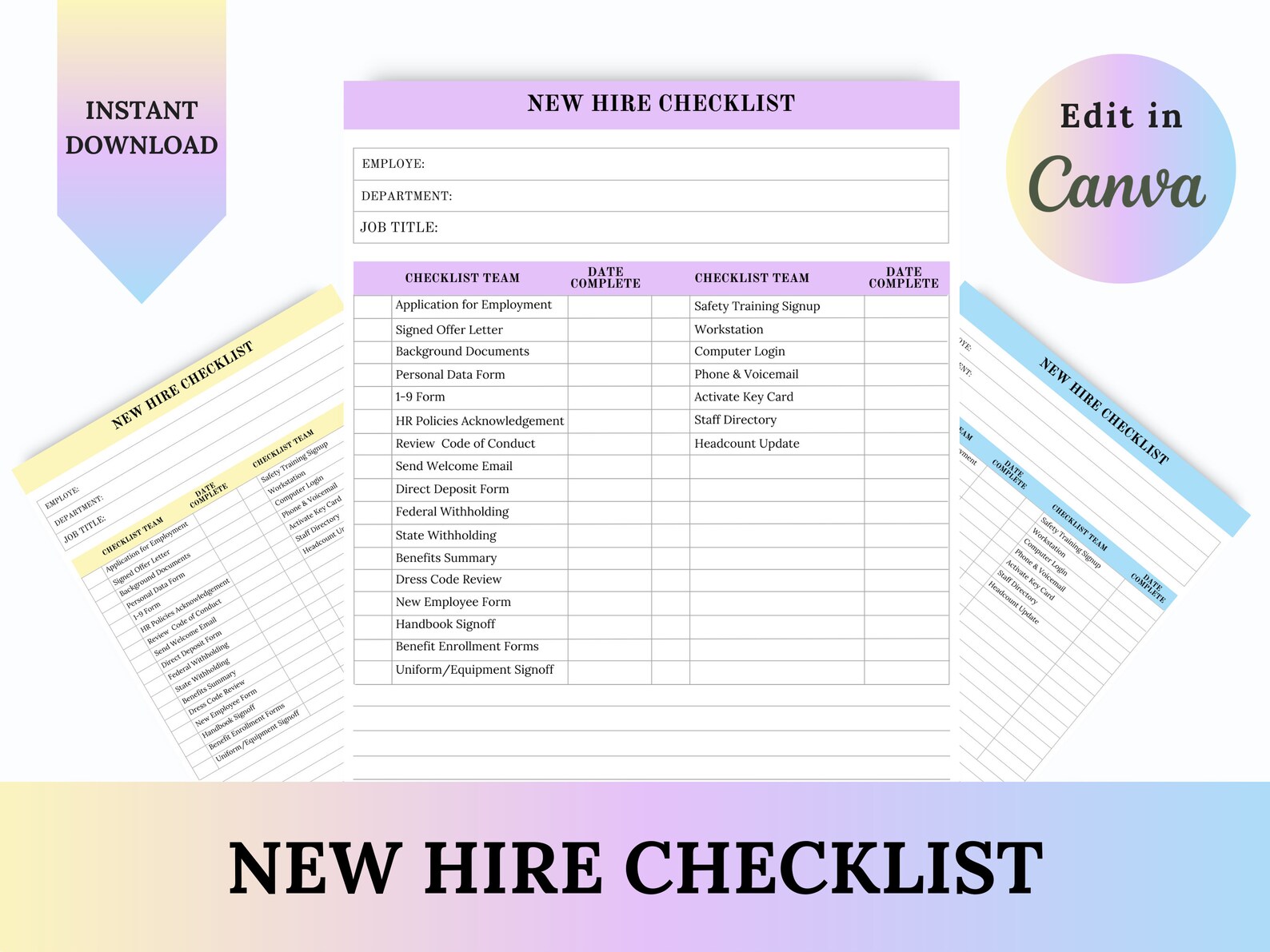 Editable EMPLOYEE ONBOARDING Checklist, New Hire Checklist, Employee ...