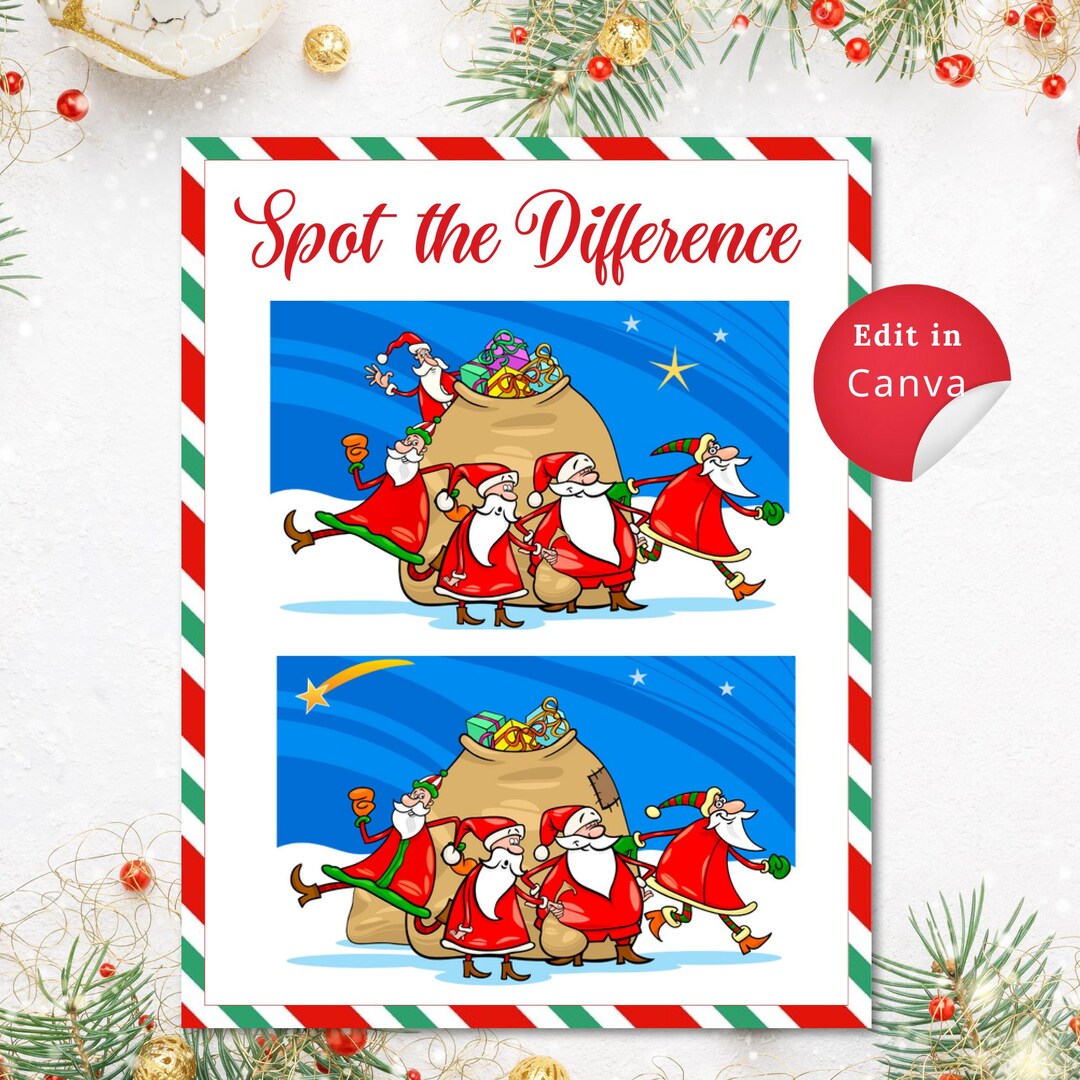 Editable Spot the DIFFERENCE, Fun Kids ACTIVITY for Christmas, Instant ...