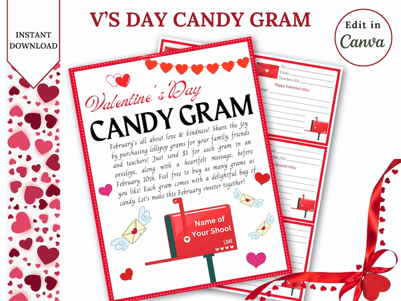 Editable Valentines Day Candy Gram Flyer, Candy Gram, Candy Gram Flyer ...