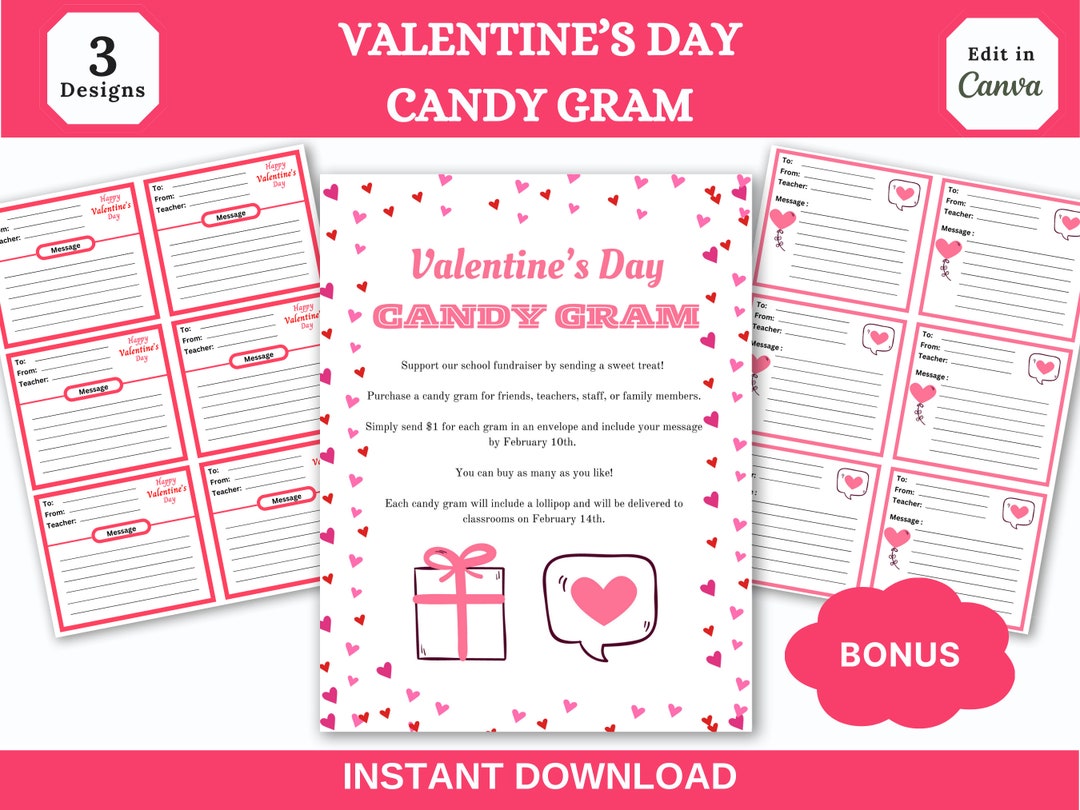 Editable VALENTINE'S DAY CANDY Gram Flyer, Candy Gram Flyer, Valentine ...
