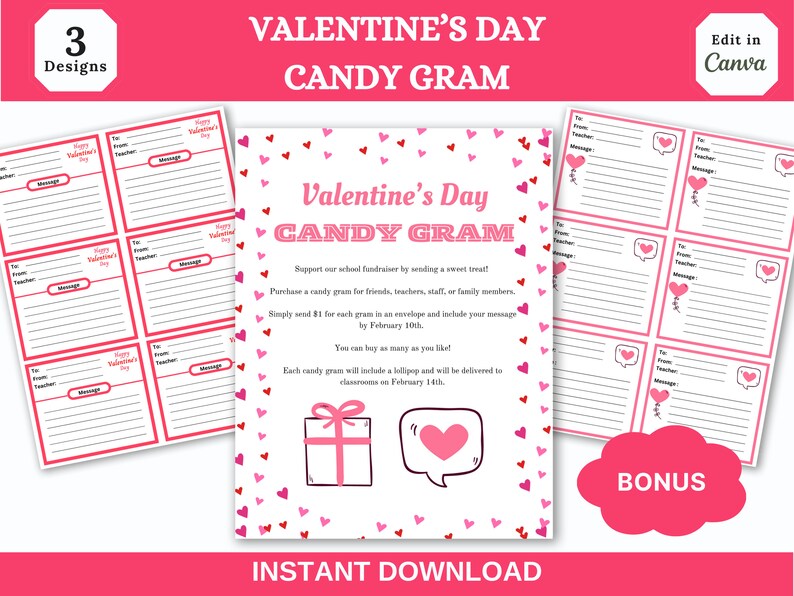 Editable VALENTINE'S DAY CANDY Gram Flyer, Candy Gram Flyer, Valentine ...