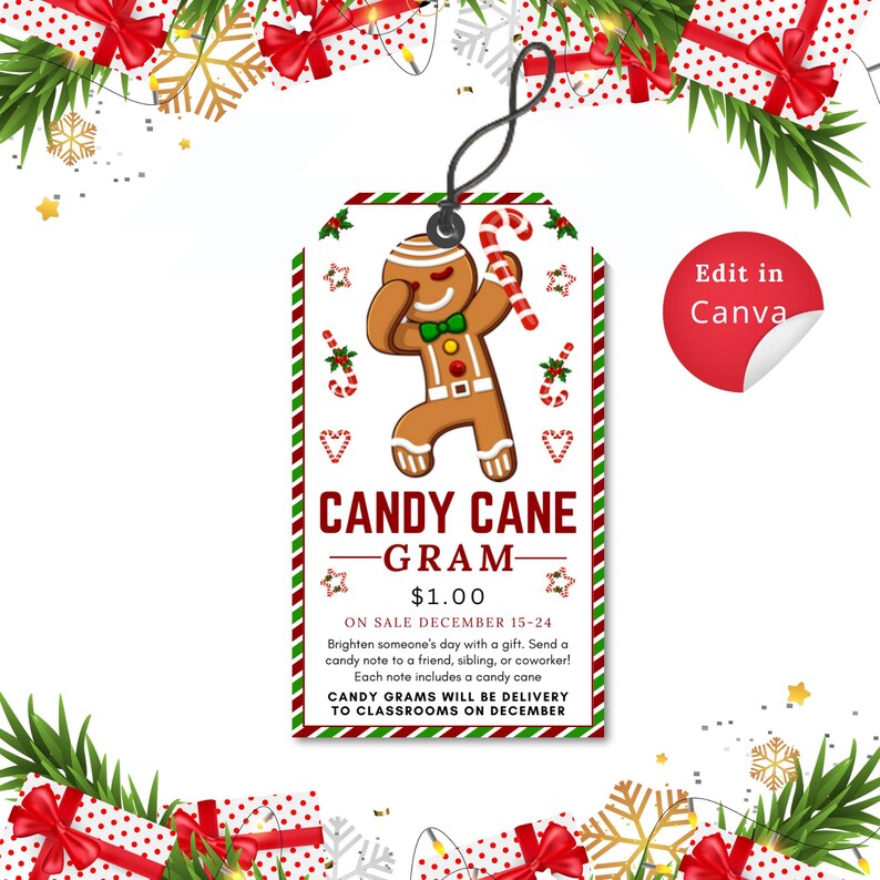 Editable CHRISTMAS CANDY Cane Gram, Holiday FUNDRAISER, Candy Gram ...