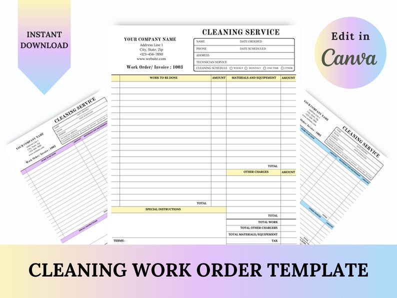 Editable CLEANING WORK ORDER Template, Checklist, Cleaning Business ...
