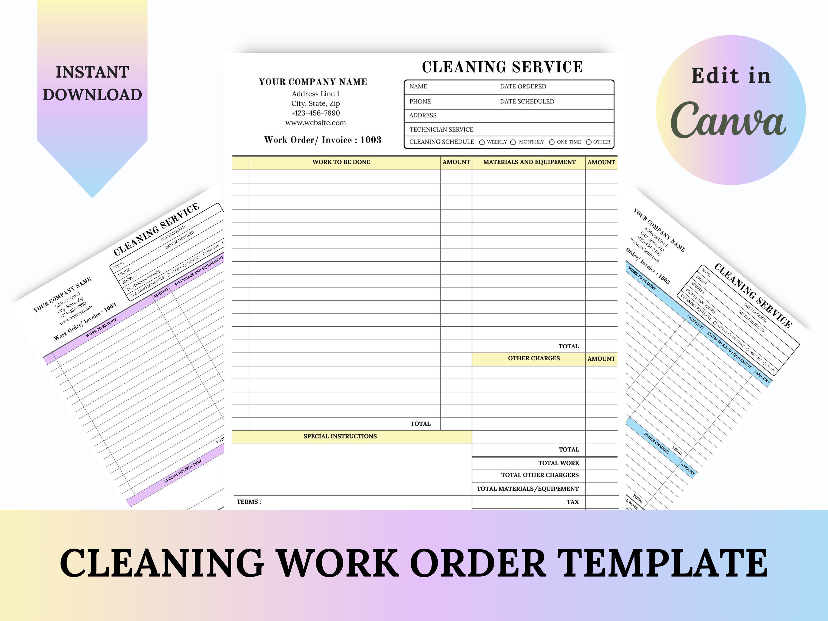 Editable CLEANING WORK ORDER Template, Checklist, Cleaning Business ...