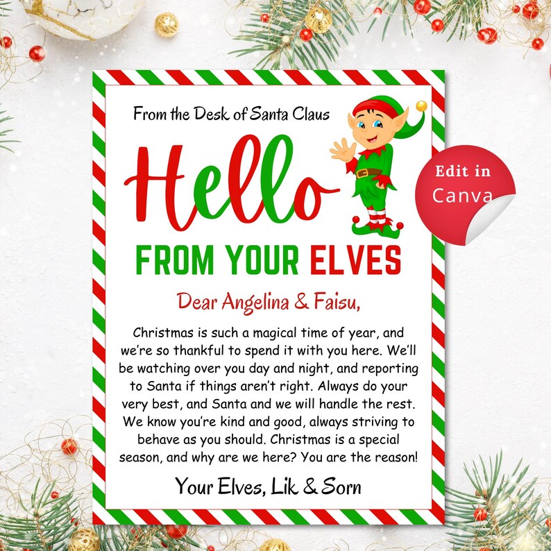 Editable Hello LETTER From ELVES, Magical ELF Return Template ...
