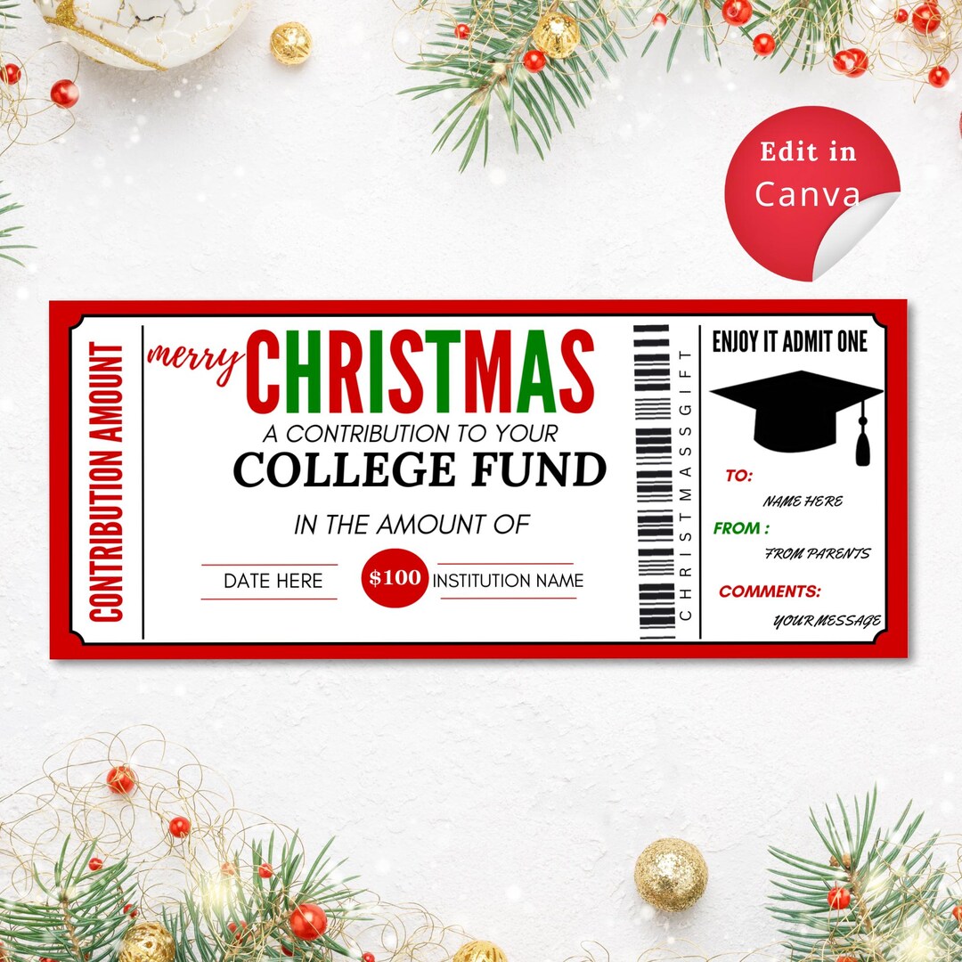 Editable COLLEGE FUND Gift Certificate, Perfect CHRISTMAS Guft for ...