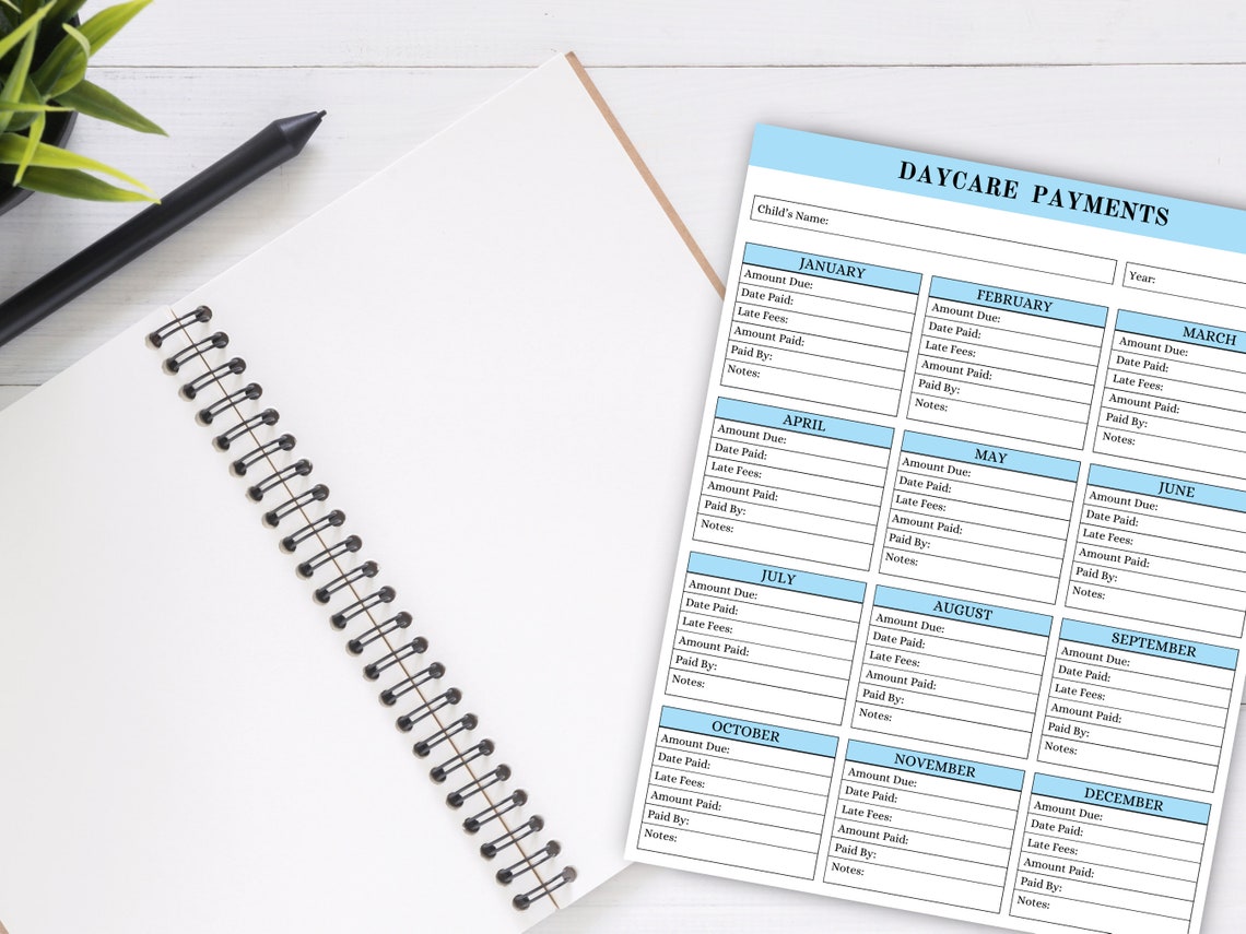 Editable DAYCARE PAYMENTS PRINTABLE, Payment Record, Home Daycare ...