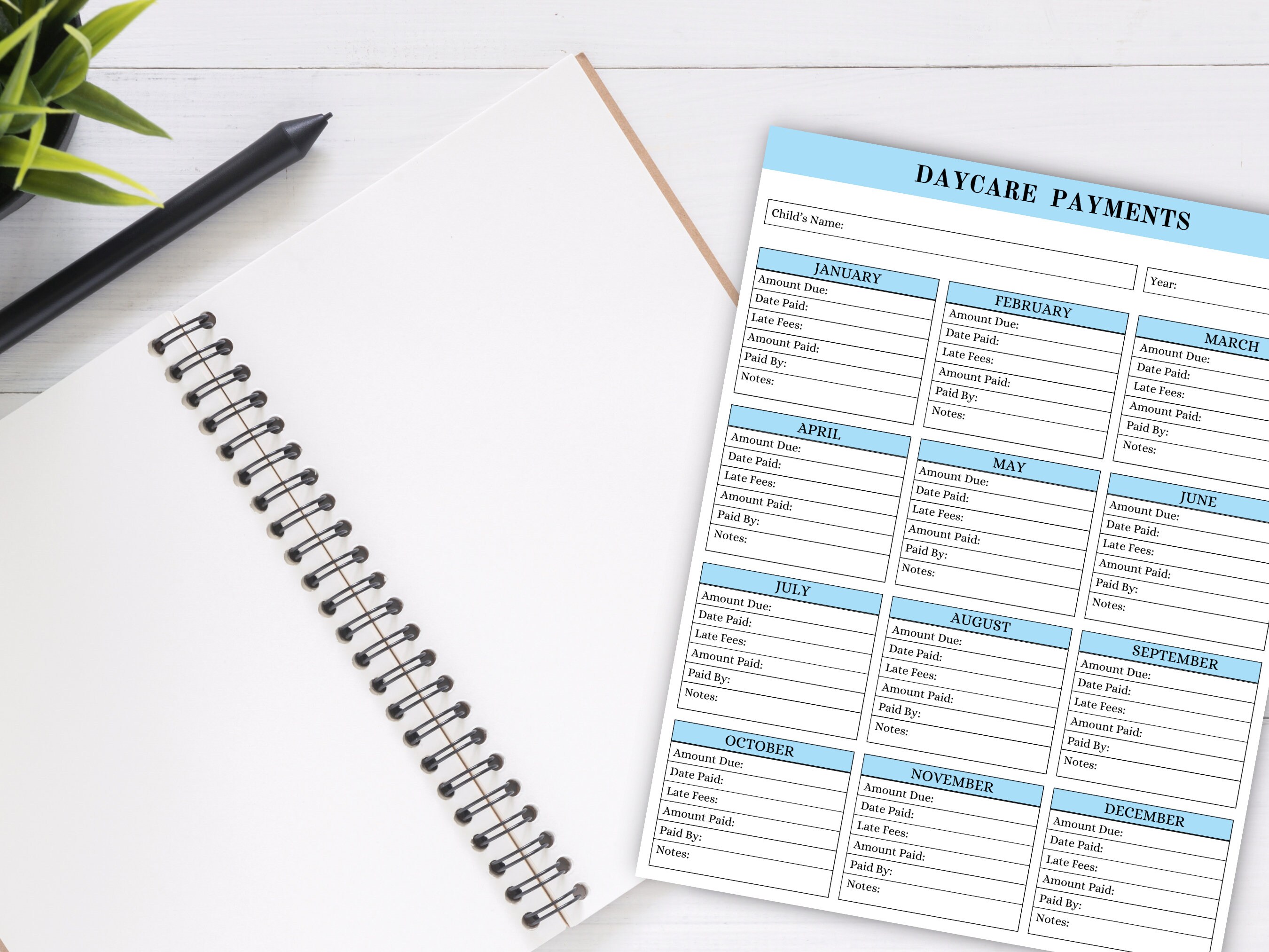 Editable DAYCARE PAYMENTS PRINTABLE, Payment Record, Home Daycare ...