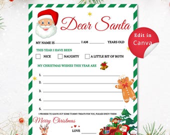PRINTABLE KIDS LETTER to Santa Santa Claus, Santa Letter, Christmas ...
