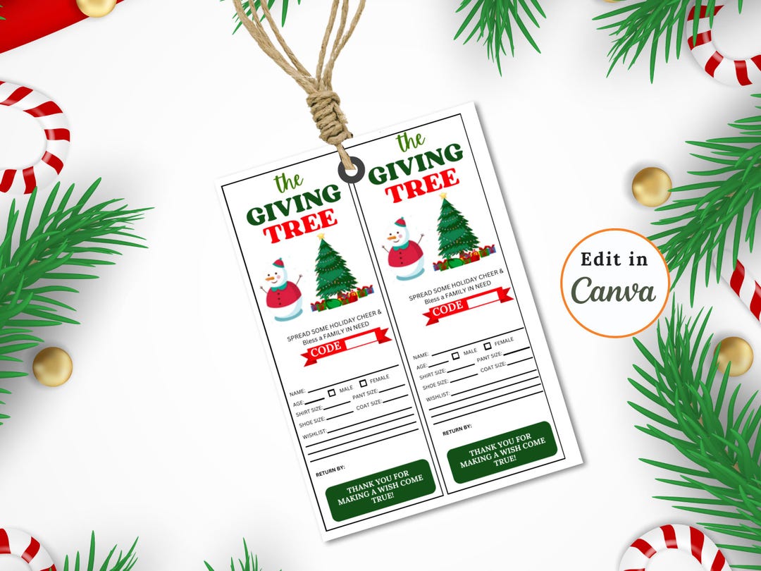 Editable CHRISTMAS GIVING Tree Gift TAG, Christmas Charity, Nonprofit ...