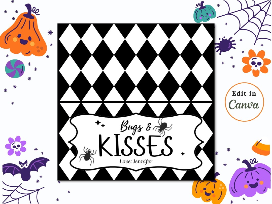Editable Bugs KISSES and Halloween Wishes Treat Bag Topper, Bugs ...