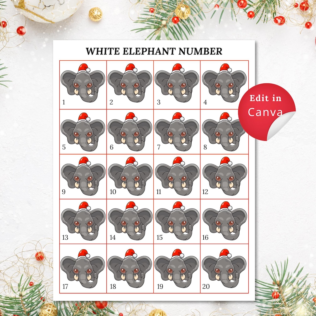 Editable White ELEPHANT Gift EXCHANGE, Fun CHRISTMAS Game for Holiday ...