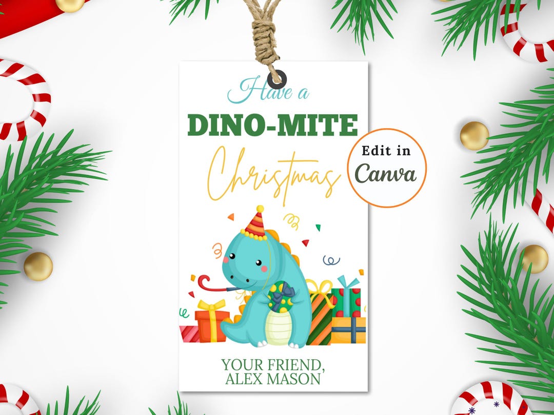 Editable DINOSAUR TAG for Kids, Christmas Gift TAG, School Gift Tags ...