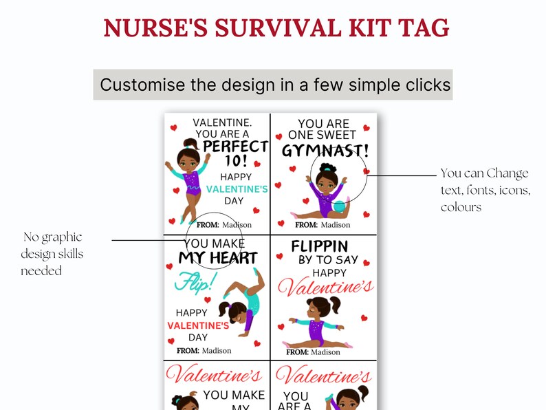 Editable Gymnast Valentine Cards, Gymnast Valentine, Kids School ...