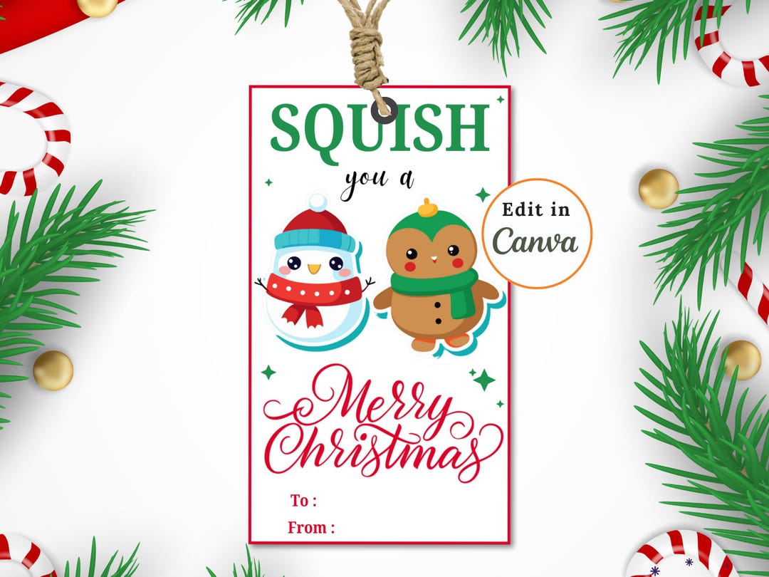 Editable SQUISH CHRISTMAS Tag, Squishing You A, Squishing Tag, Merry ...