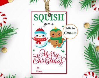 Editable SQUISH CHRISTMAS Tag, Squishing You A, Squishing Tag, Merry ...