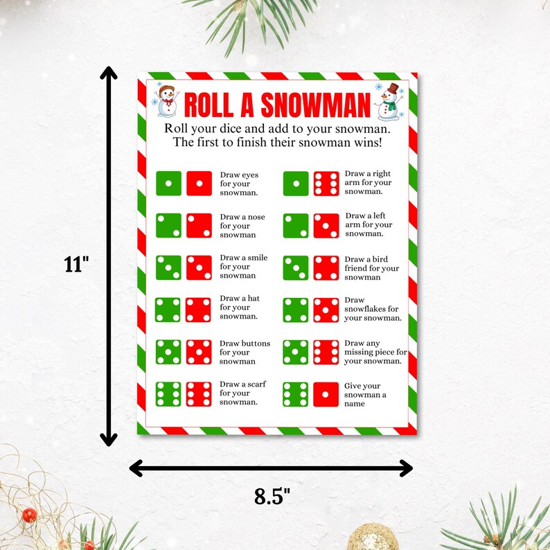 Editable ROLL A SNOWMAN, Fun Printable Game for Family Holiday Fun ...