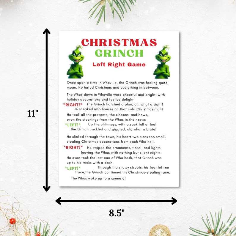 Editable CHRISTMAS GRINCH Left Right Game, Fun PRINTABLE for Adults and ...