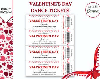 EDITABLE VALENTINE'S DANCE Tickets, Valentines Day, Dance Ticket ...