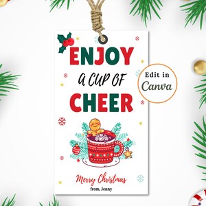 Editable ENJOY A Cup of Cheer Christmas Gift Tag, Hot Chocolate ...