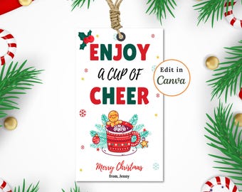 Editable ENJOY A CUP of Cheer Christmas Gift Tag, Hot Chocolate ...