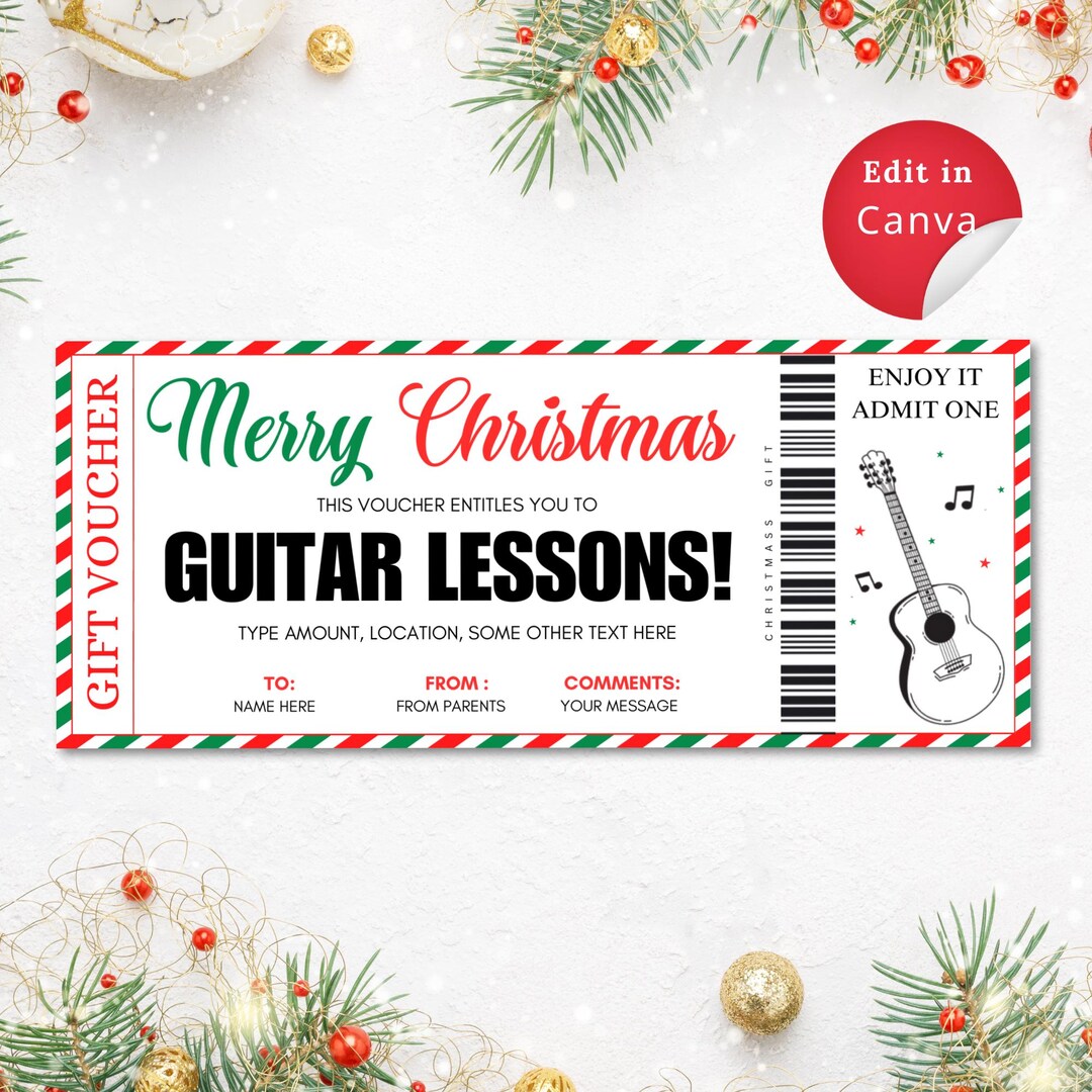 EDITABLE Guitar Lessons Gift Voucher Template, Music Guitar Lessons ...