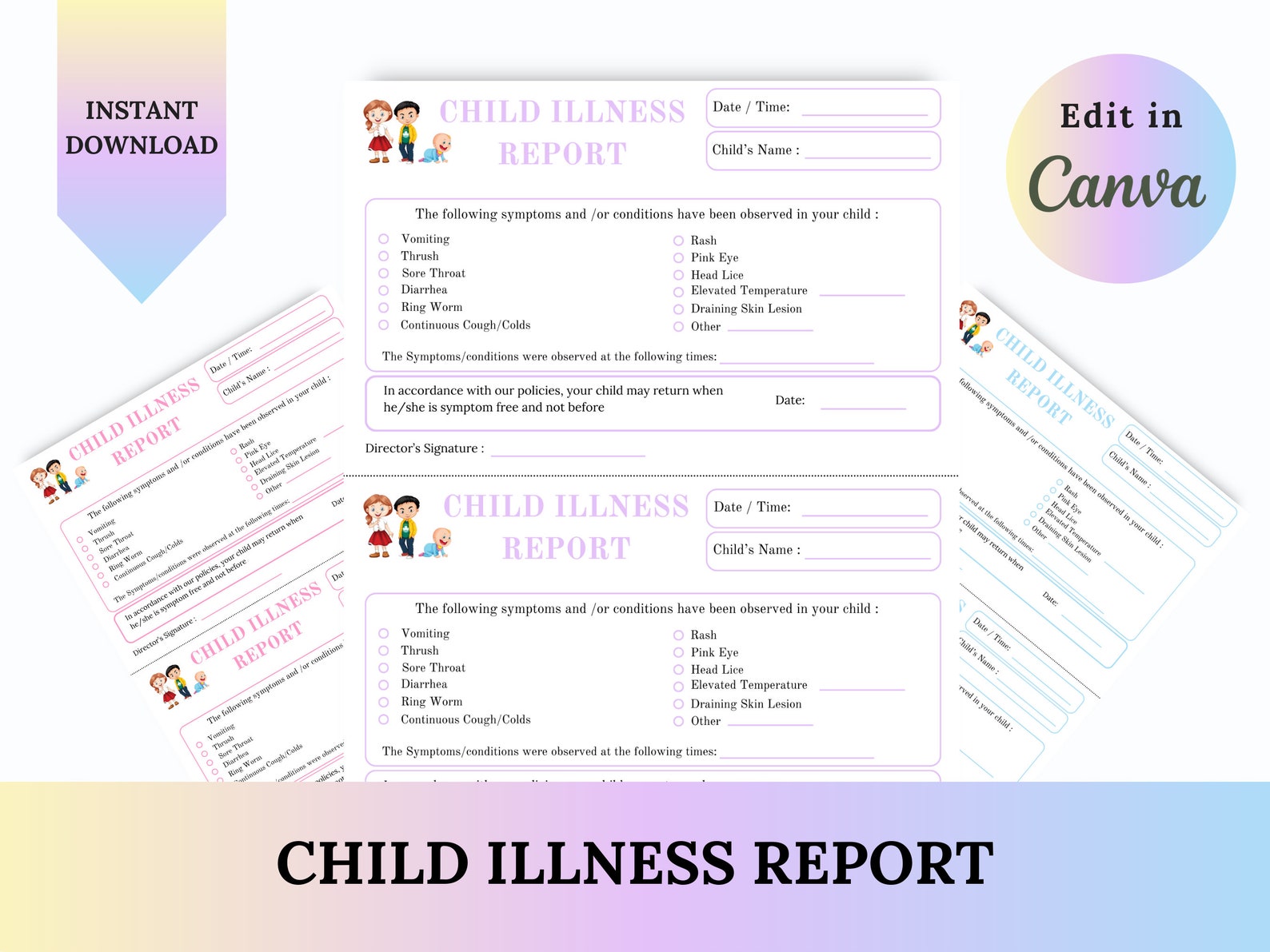 Editable CHILD ILLNESS REPORT, Child Illness Notice,daycare Forms ...