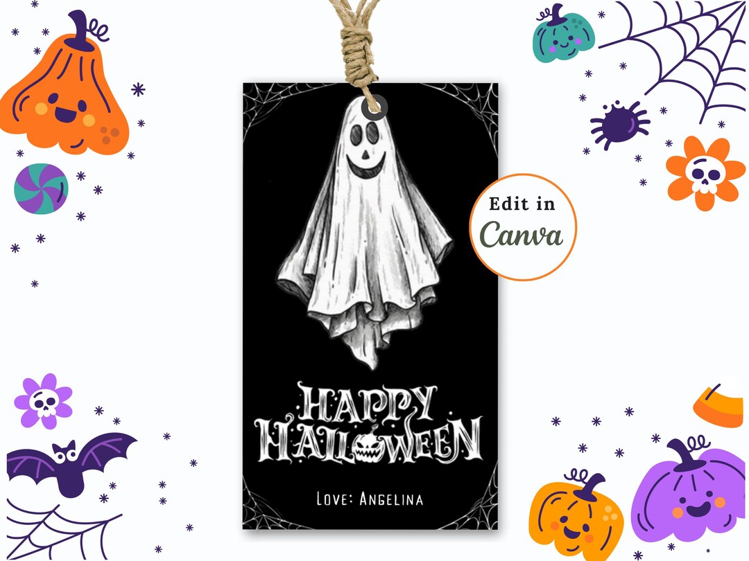 Editable HALLOWEEN GHOST Gift Tag Template, Minimalist SPOOKY Halloween ...