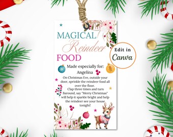 Editable REINDEER Food Tag, Holiday TOPPER, REINDEER Poem for Goody ...