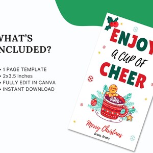 Editable ENJOY A Cup of Cheer Christmas Gift Tag, Hot Chocolate ...