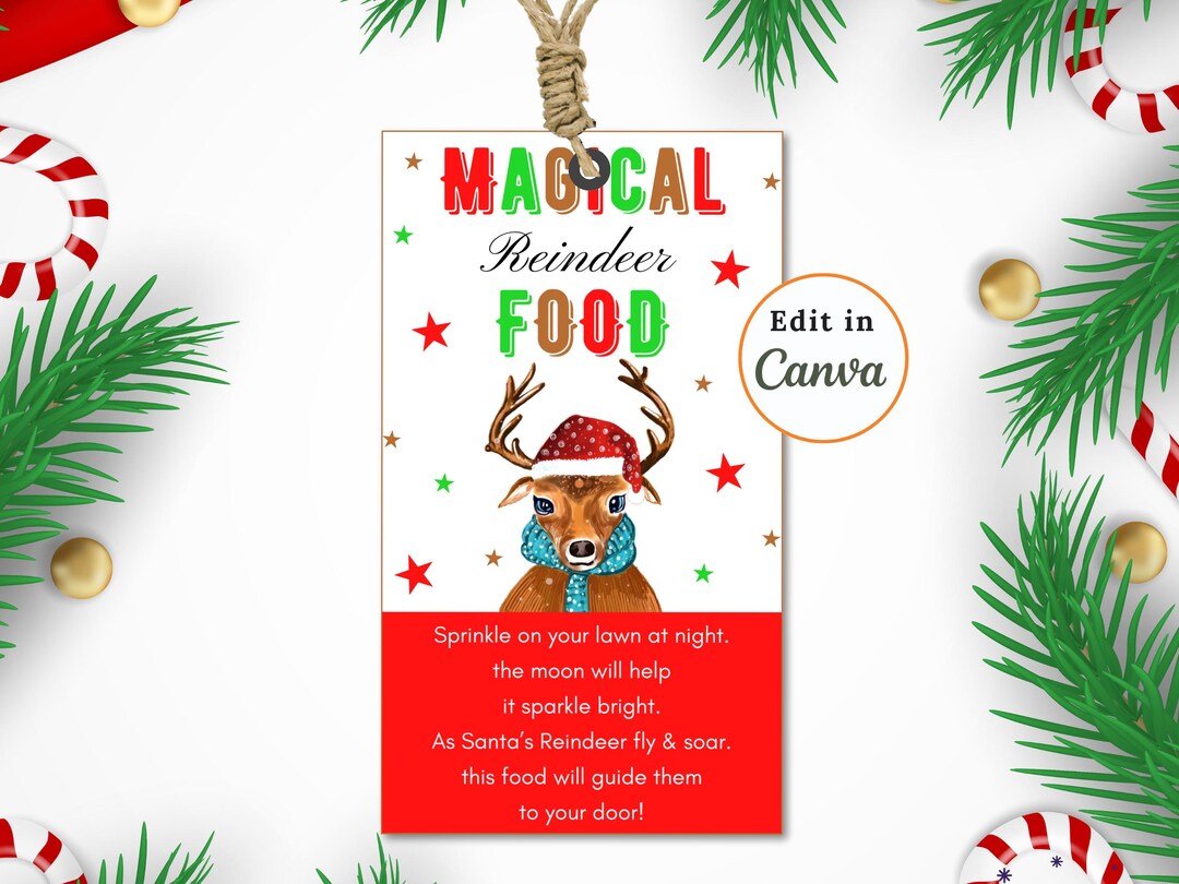 Editable REINDEER FOOD Tag, Treat Bag Topper With POEM, Fun Reindeer ...