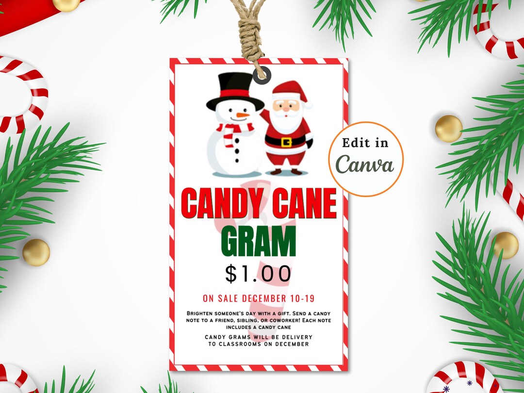 Editable CHRISTMAS CANDY Cane Gram, Holiday FUNDRAISER, Candy Gram ...