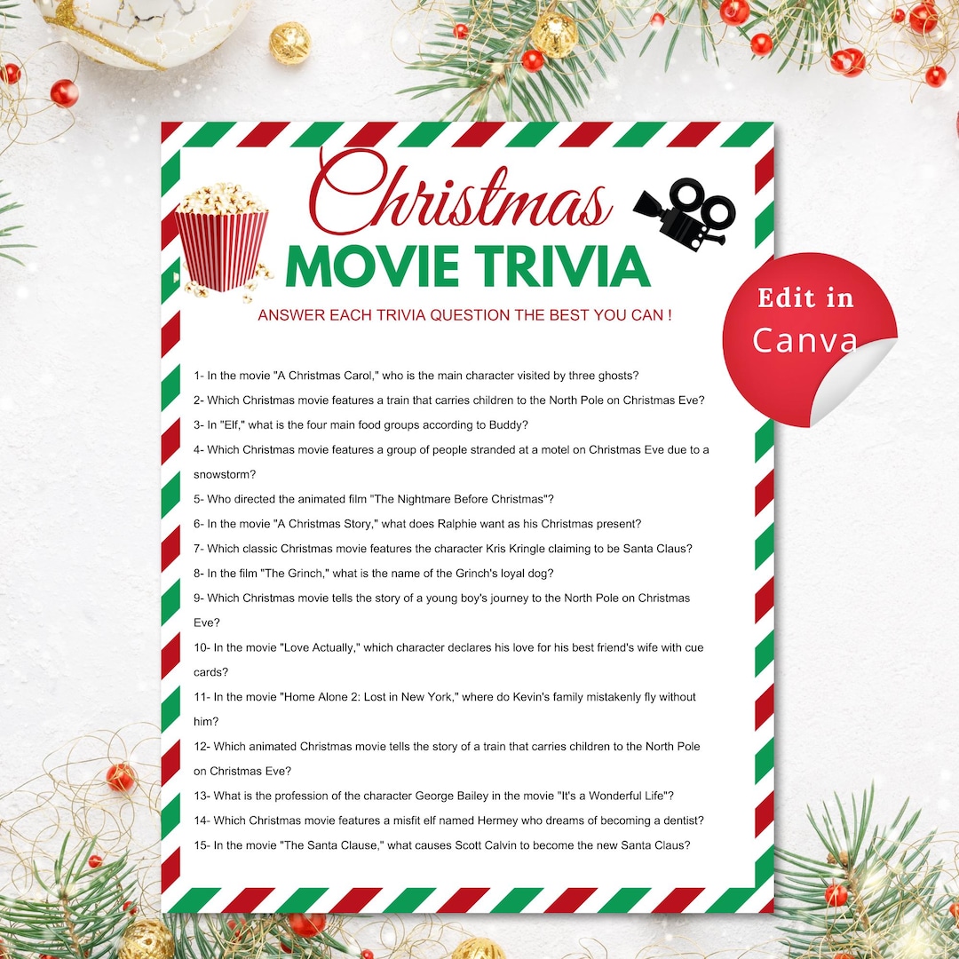 Editable CHRISTMAS MOVIE TRIVIA Game, Fun Holiday Party Activity ...