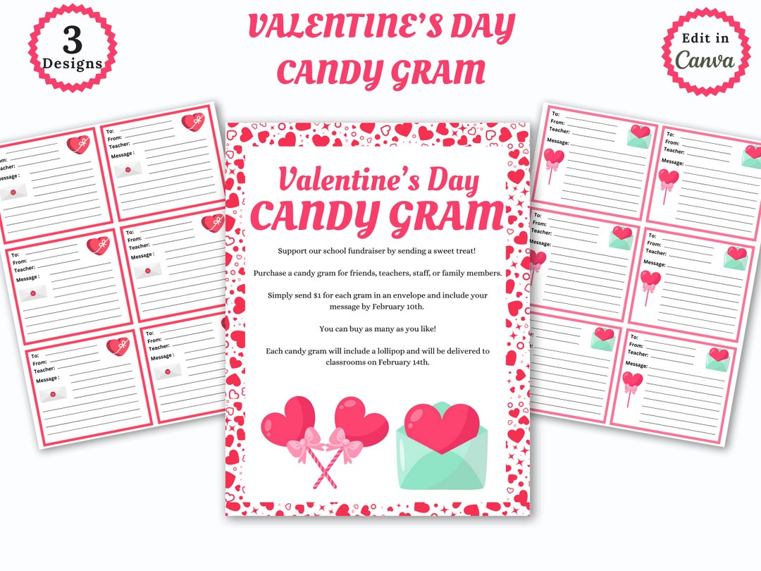 EDITABLE VALENTINE'S DAY Candy Gram Flyer, Candy Gram Flyer, School ...